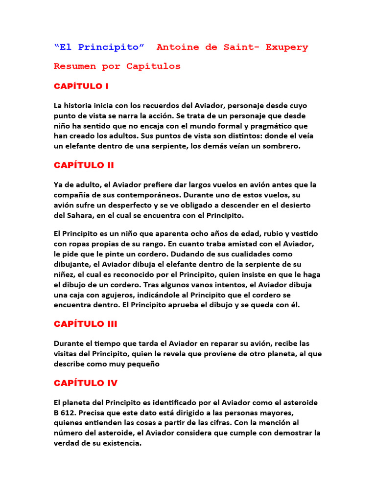 Resumen del Capítulo 2 de El Principito | PDF | El Principito