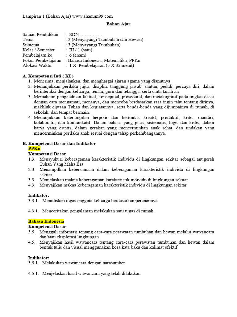 Bahan Ajar Tema 2 ST 3 P 6 | PDF