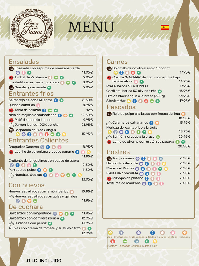 Menu Rincon Espanol 2021 Fusionado | PDF | Platos con carne | Cocina