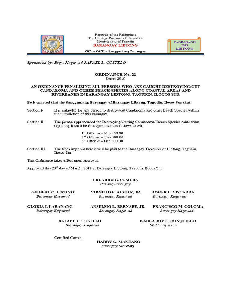 Ordinance Against Beach Species Destruction | PDF | Philippines