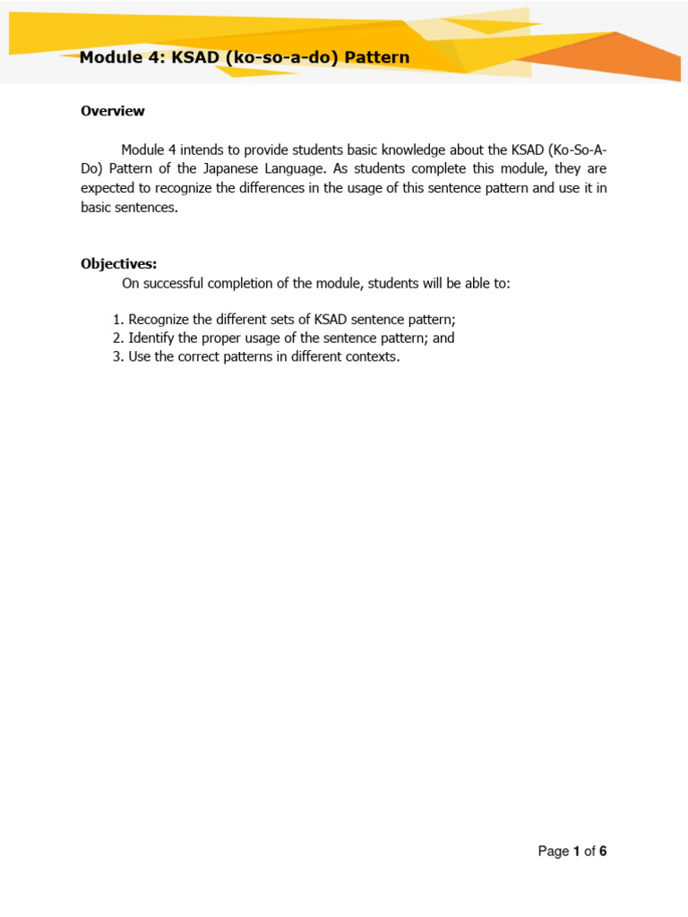 Module-4.-KSAD-ko-so-a-do-Pattern | PDF | Japanese Language | Linguistics