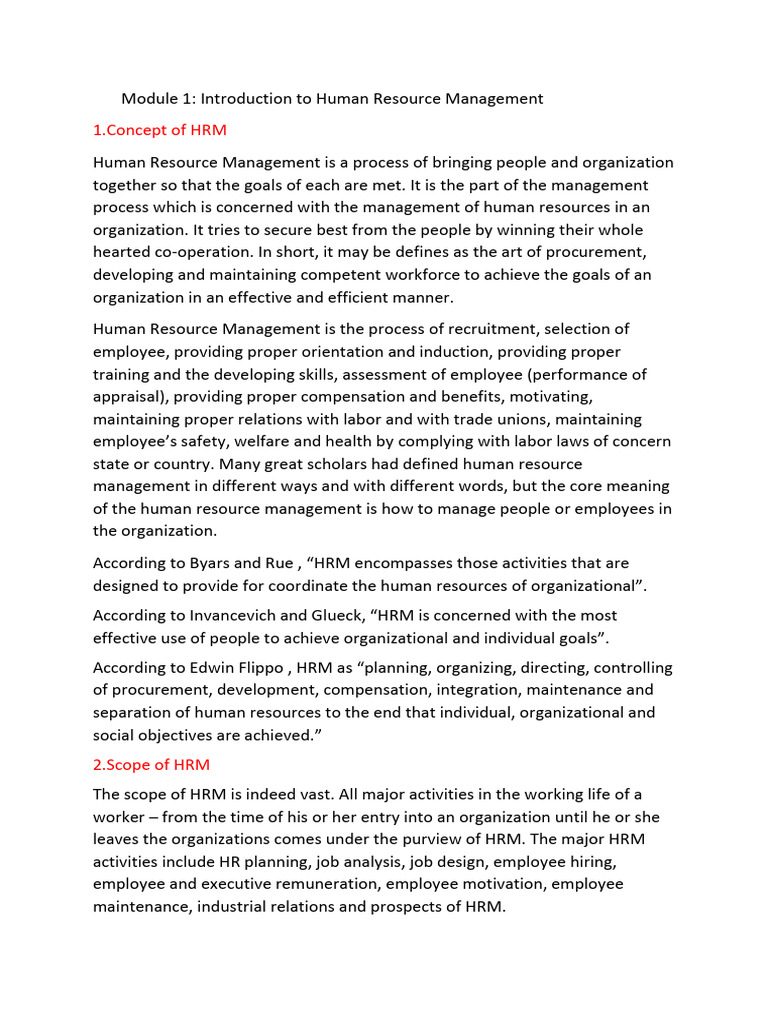 HRM Module 1 | PDF | Human Resource Management | Human Resources