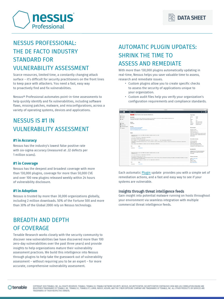 Data Sheet Nessus Professional 1 | PDF | Vulnerability (Computing) | Malware