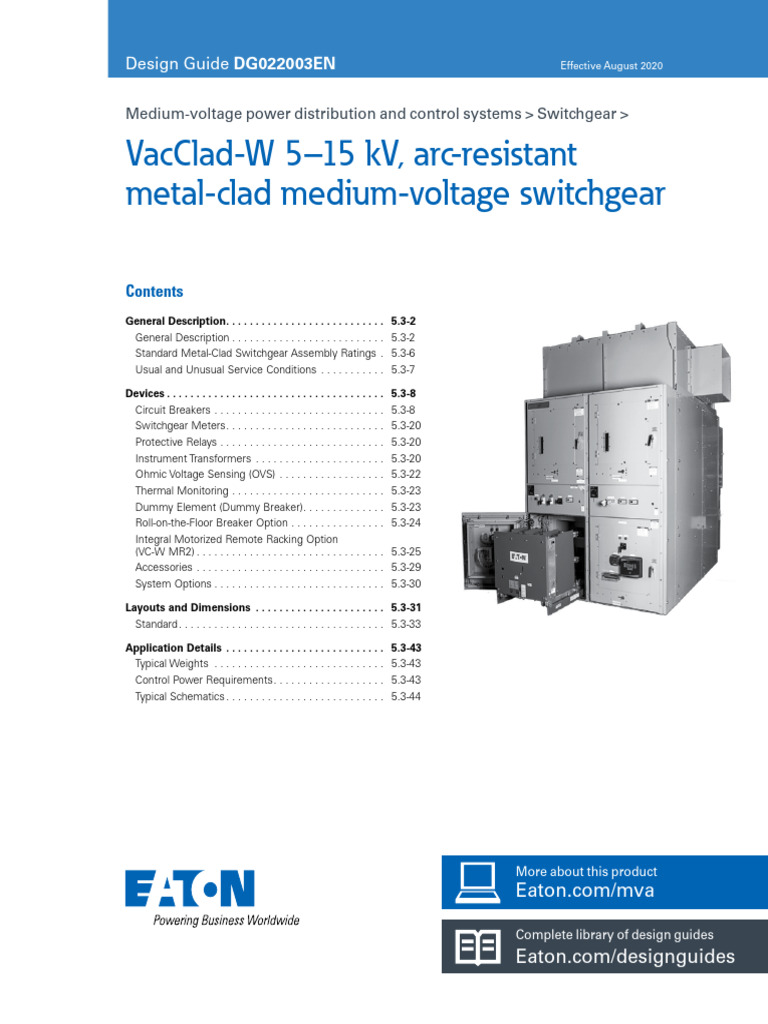 Eaton Vacclad W 5 15kv Arc Resistant Metal Clad MV Switchgear Design ...