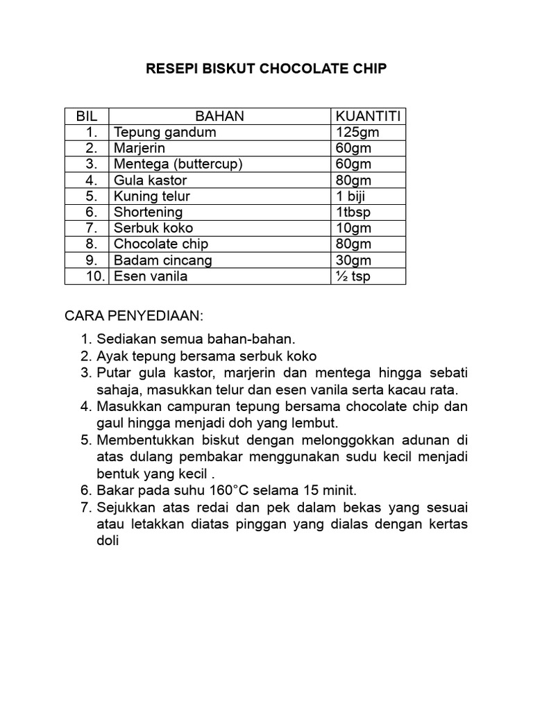 Resepi Biskut Chocolate Chip | PDF
