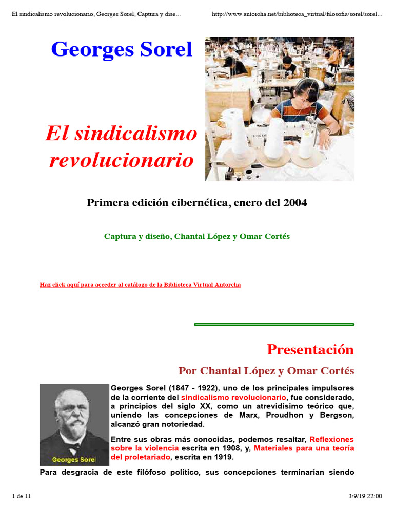 El Sindicalismo Revolucionario, Georges Sorel, Captura y Diseño ...