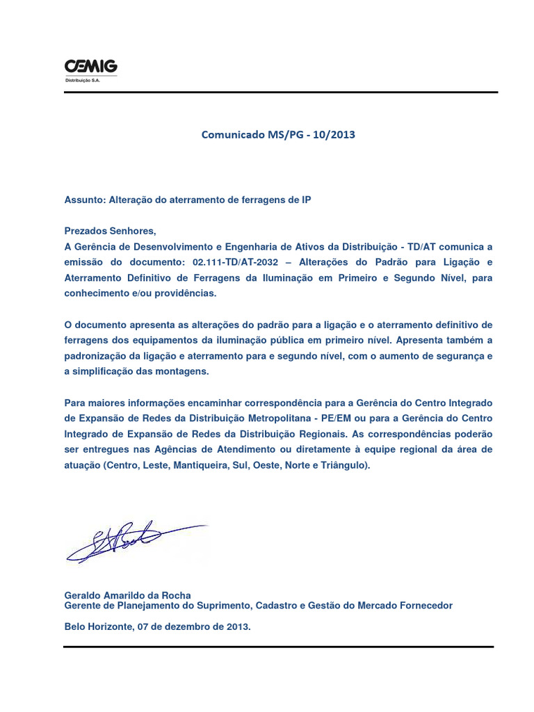 Comunicado MSPG 010 2013 | PDF