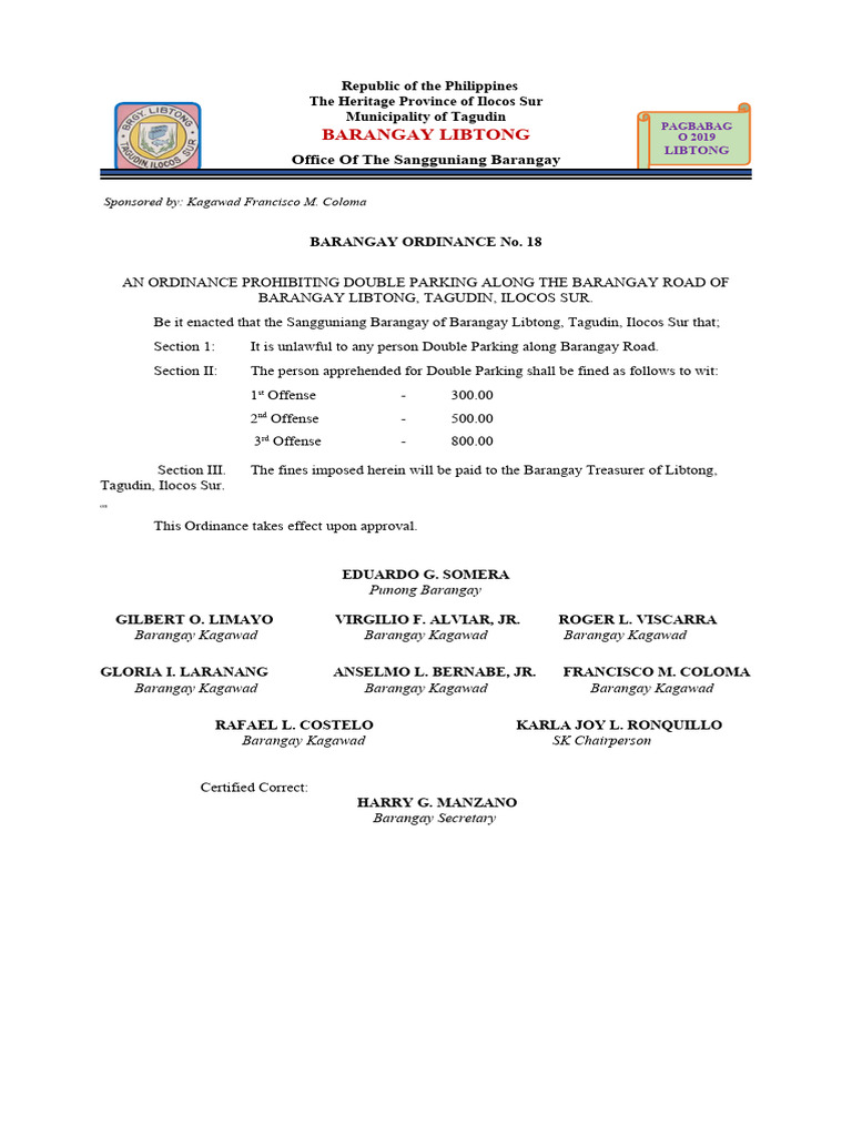 Barangay Ordinance No.18 | PDF
