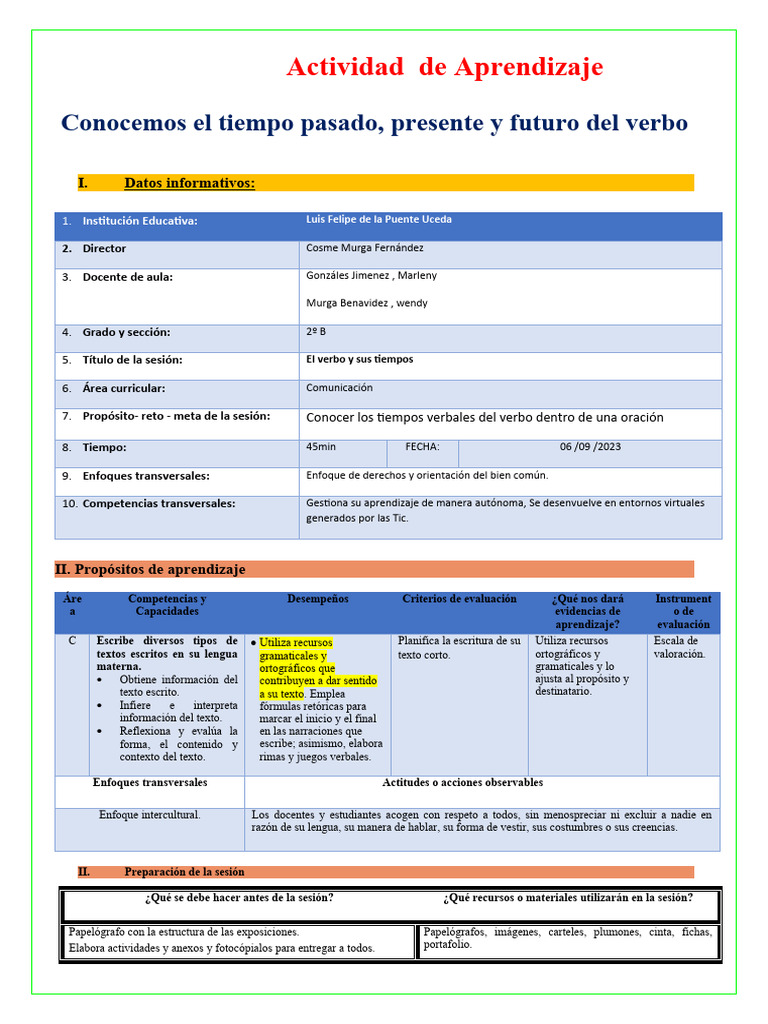 Conocemos El Tiempo Pasado, Presente y Futuro Del Verbo | PDF ...