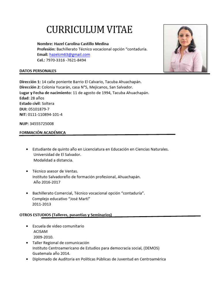CV de Hazel Castillo: Educación y Experiencia | PDF
