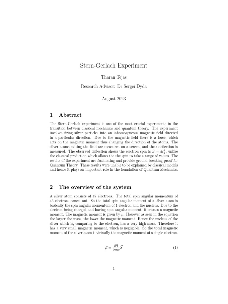 Article On Stern Gerlach Experimet | PDF | Spin (Physics) | Electron