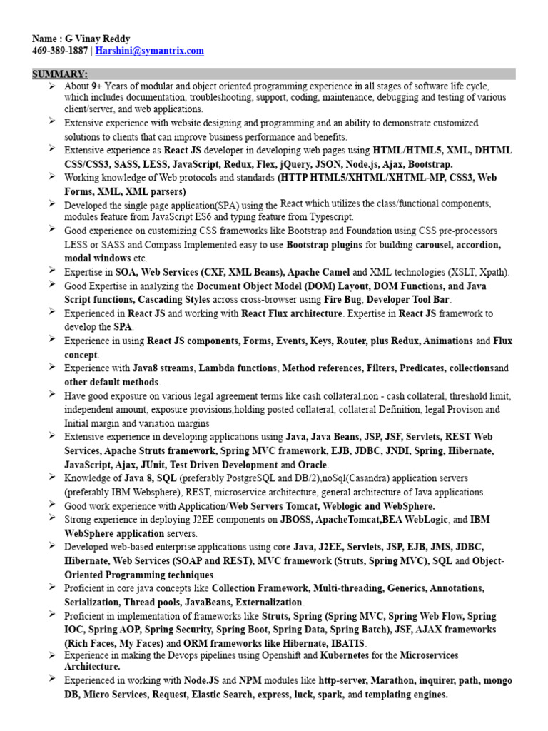 Vinay Reddy G Java Pdf Spring Framework Java Script 9556