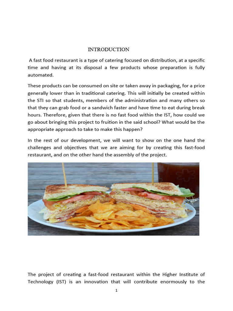 Fast Food Project at IST: Overview and Goals | PDF | Fast Food ...