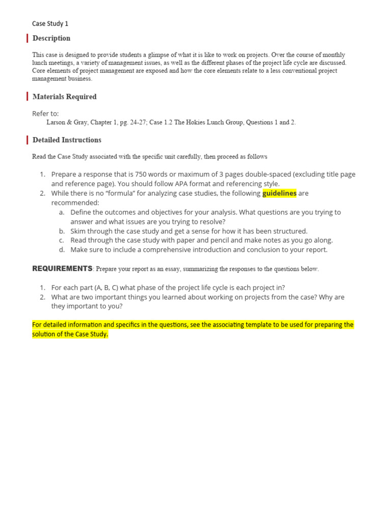 Project Management Case Study Analysis | PDF