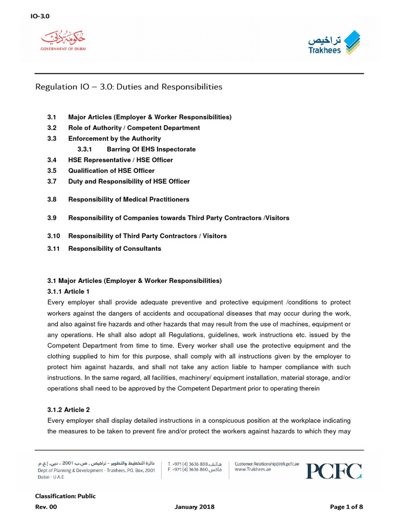 Regulation IO-3.0 Duties and Responsibilities, Rev. 00, Jan18 | PDF