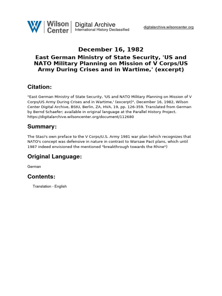 OPLAN 30011 V Corps GDP | PDF