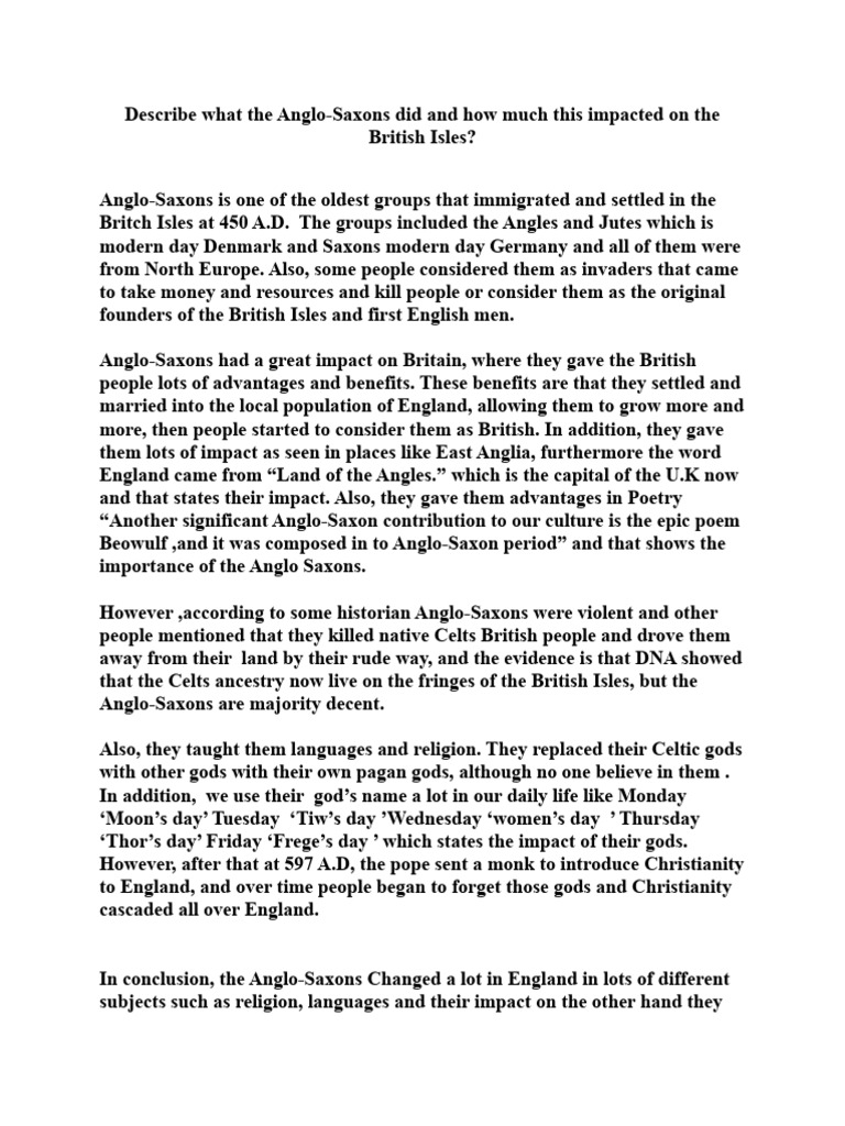 Argumentative Essay About The Anglo Saxons | PDF