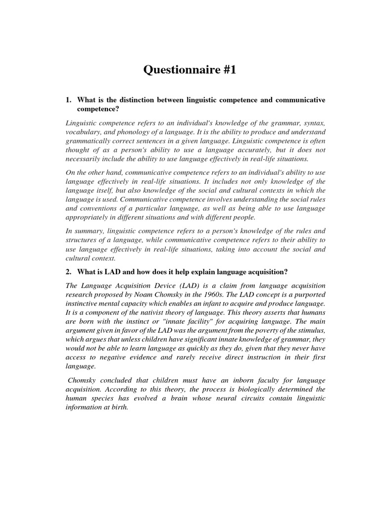 Questionnaire | PDF | Second Language Acquisition | Second Language