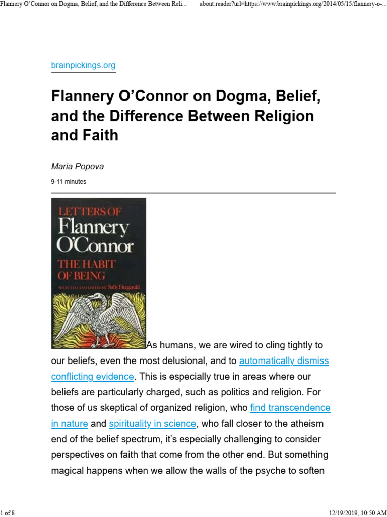 Flannery O'Connor On Dogma, Belief, and The Difference Between Religion ...