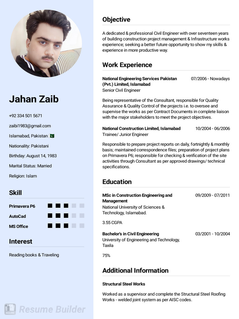 Jahan Zaib (Civil Engineer CV - September 2022) | PDF