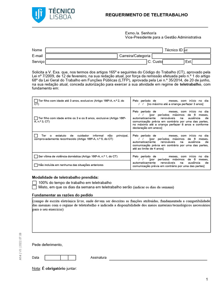 A14 Requerimento Teletrabalho 11 7 2022 | PDF