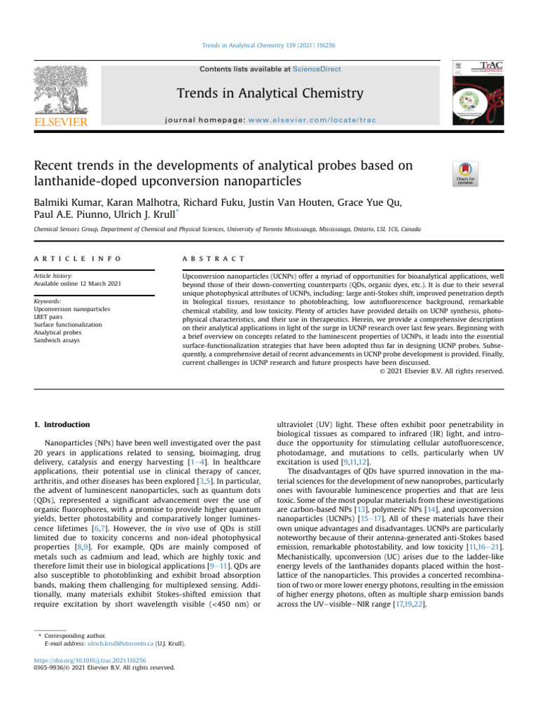 Recent Trends in The Developments of Analytical Probes Based On | PDF ...