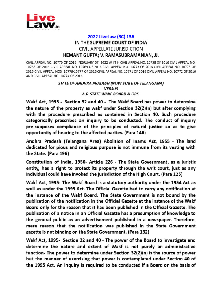 Supreme Court Ruling on Wakf Property Rights | PDF | Appeal | Government
