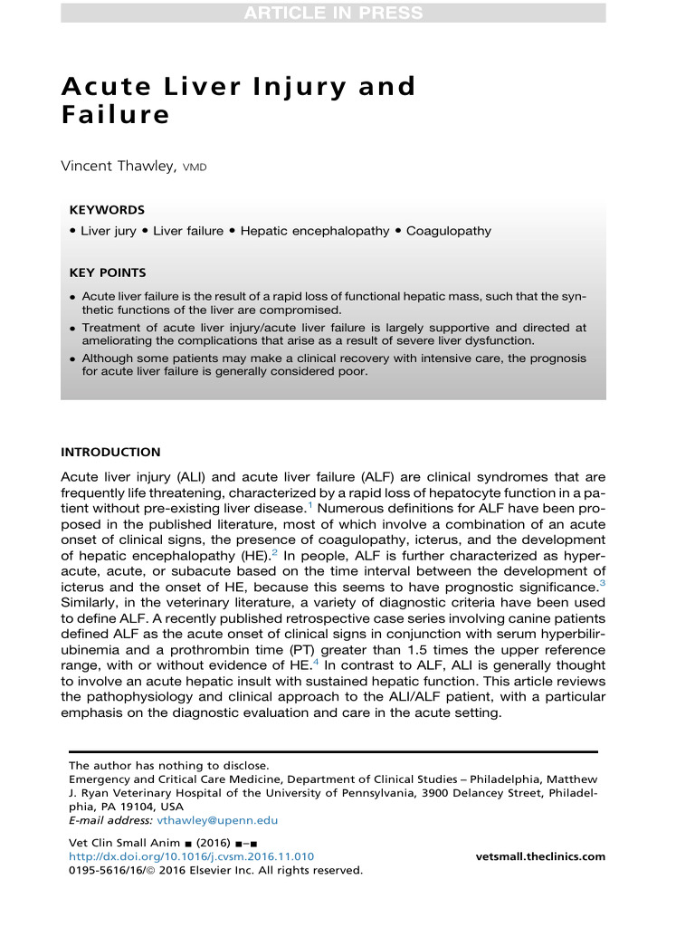 Acute Liver Injury and Failure | PDF | Coagulation | Alanine Transaminase