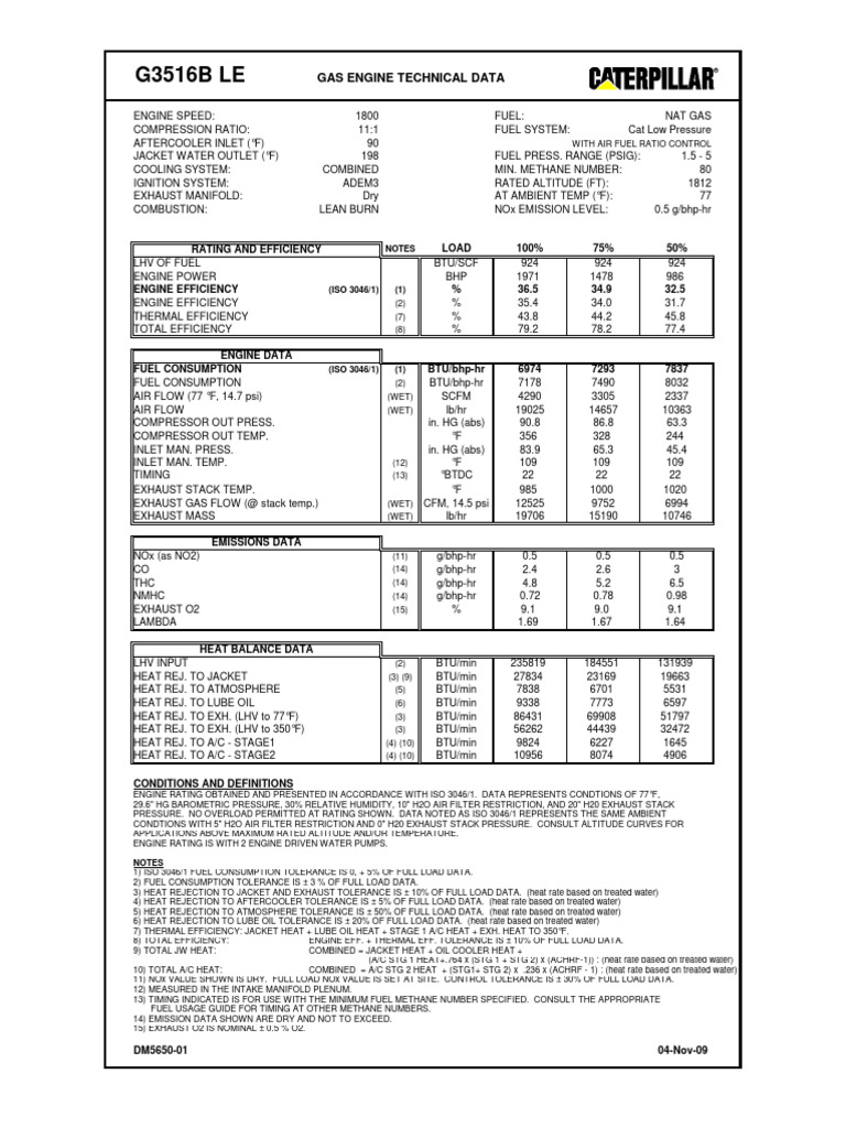 Cat G3516B Le | PDF | Engines | Internal Combustion Engine