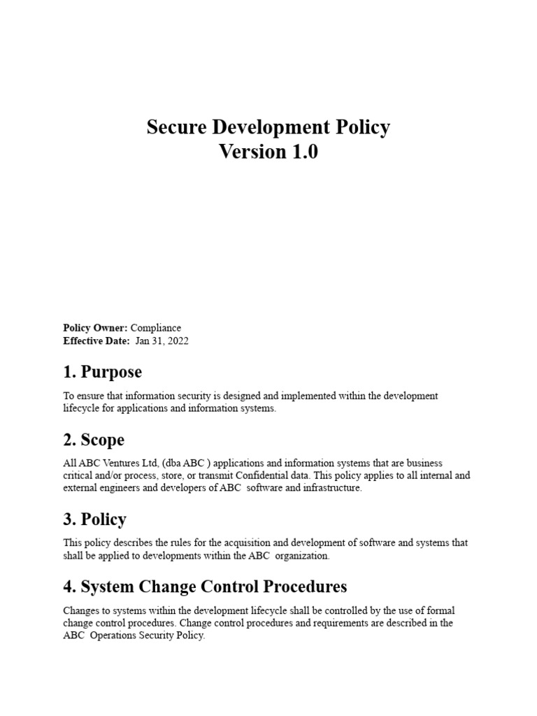 Secure Development Policy | PDF | Software Repository | Version Control