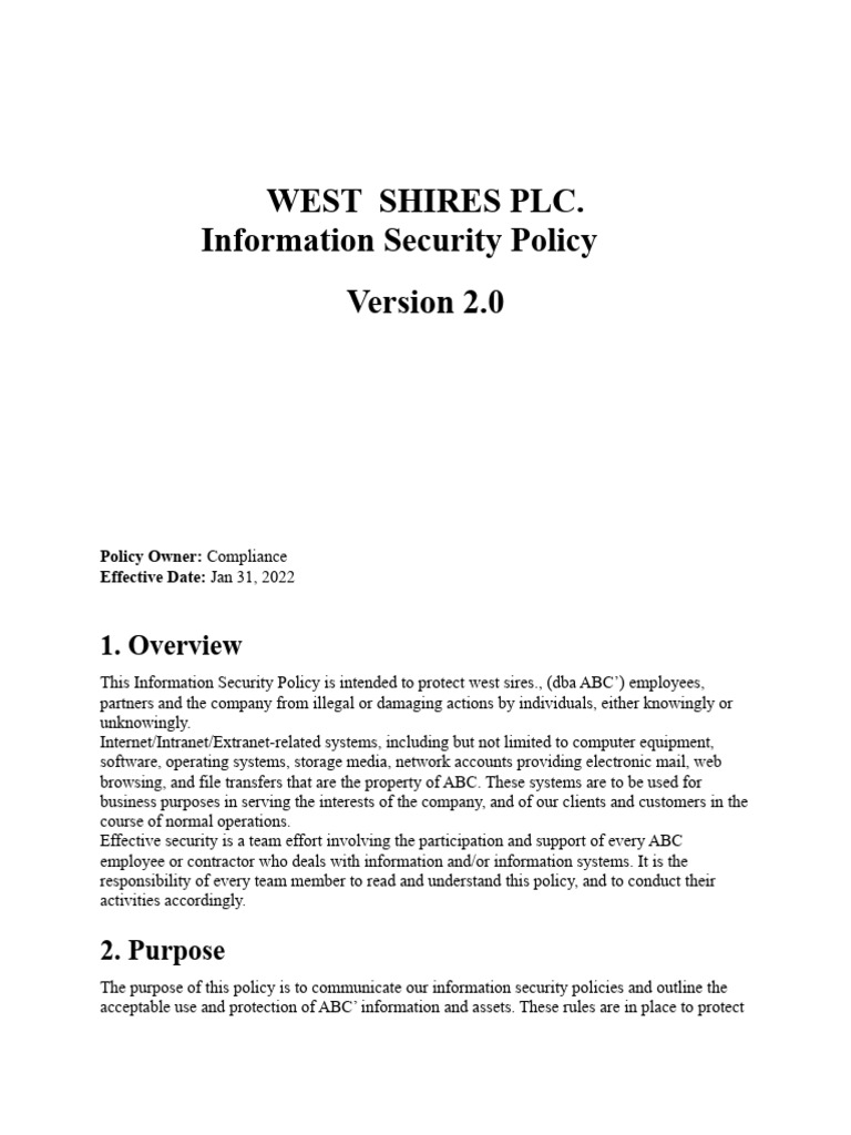 Information Security Policy | PDF | Information Security | Computer Network