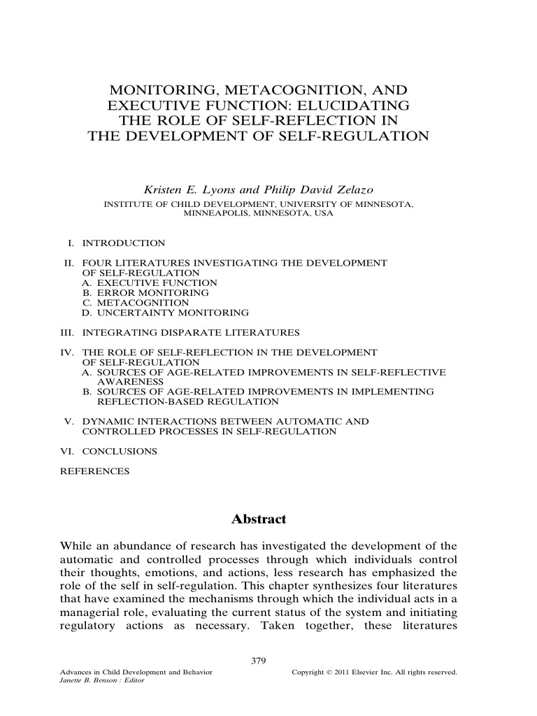 Monitoring Metacognition and Executive Function | PDF | Metacognition ...