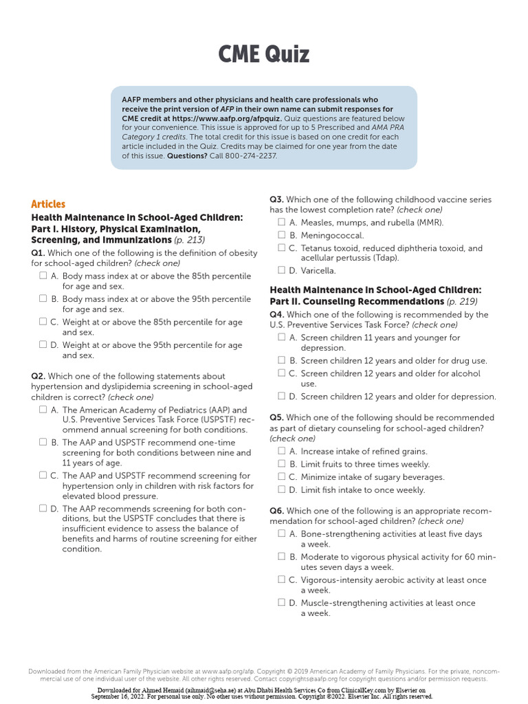 CME Quiz 2019 Aug Issue 4 | PDF | Electronic Cigarette | Saline (Medicine)