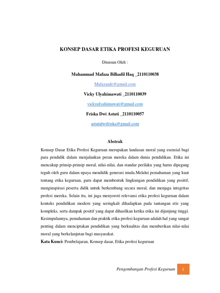 K.2 Konsep Dasar Etika Profesi Keguruan (PPG) | PDF
