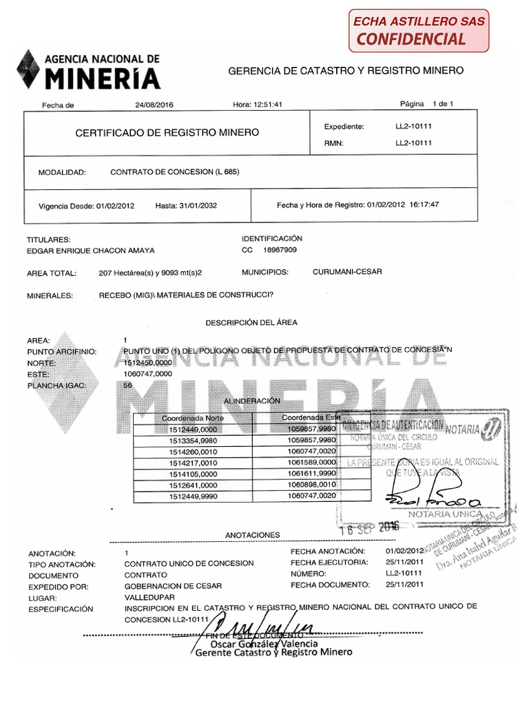 .Certificado de Registro Minero | PDF