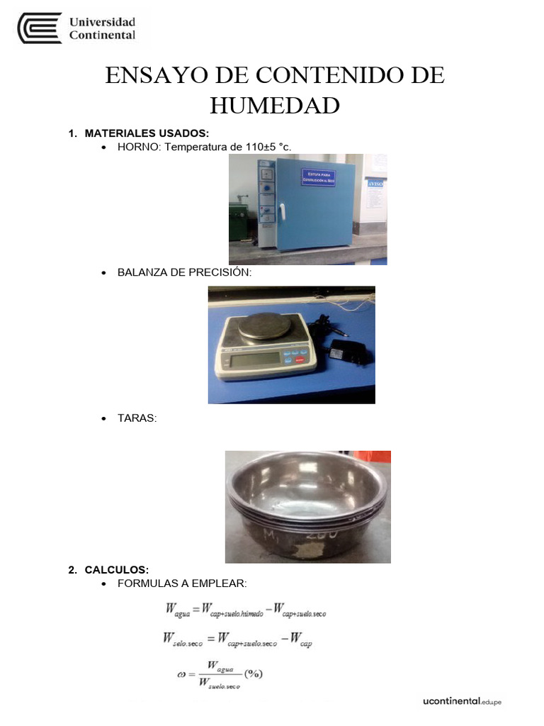 Ensayo de Contenido de Humedad | PDF