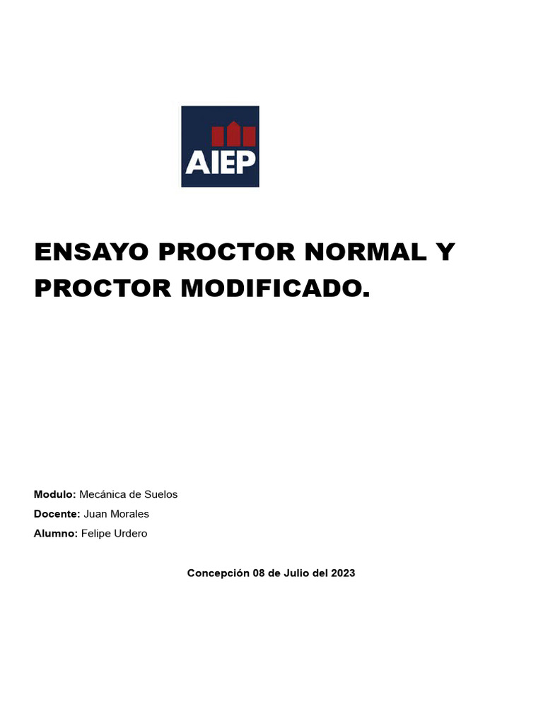 Ensayo Proctor Normal y Proctor Modificado | PDF