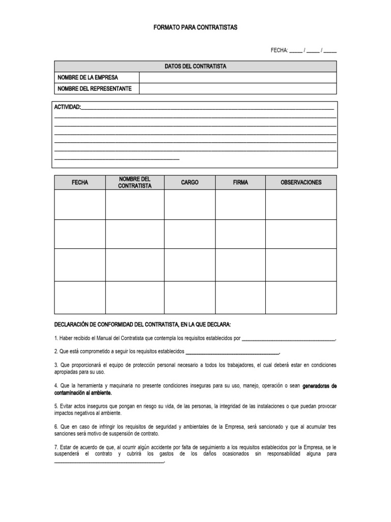 Formato de Contrato para Contratistas | PDF | Finanzas y dinero | Derecho