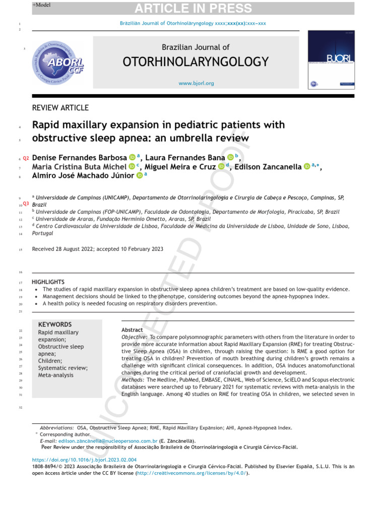 Rapid Maxillary Expansion in Pediatric Patients With Obstructive Sleep Apnea - An Umbrella ...