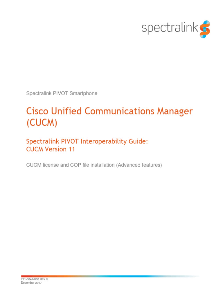 Cisco Unified Communications Manager (CUCM) : Spectralink PIVOT ...
