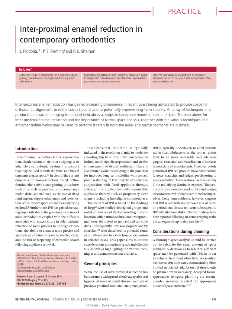 Inter-Proximal Enamel Reduction in Contemporary Orthodontics | PDF ...