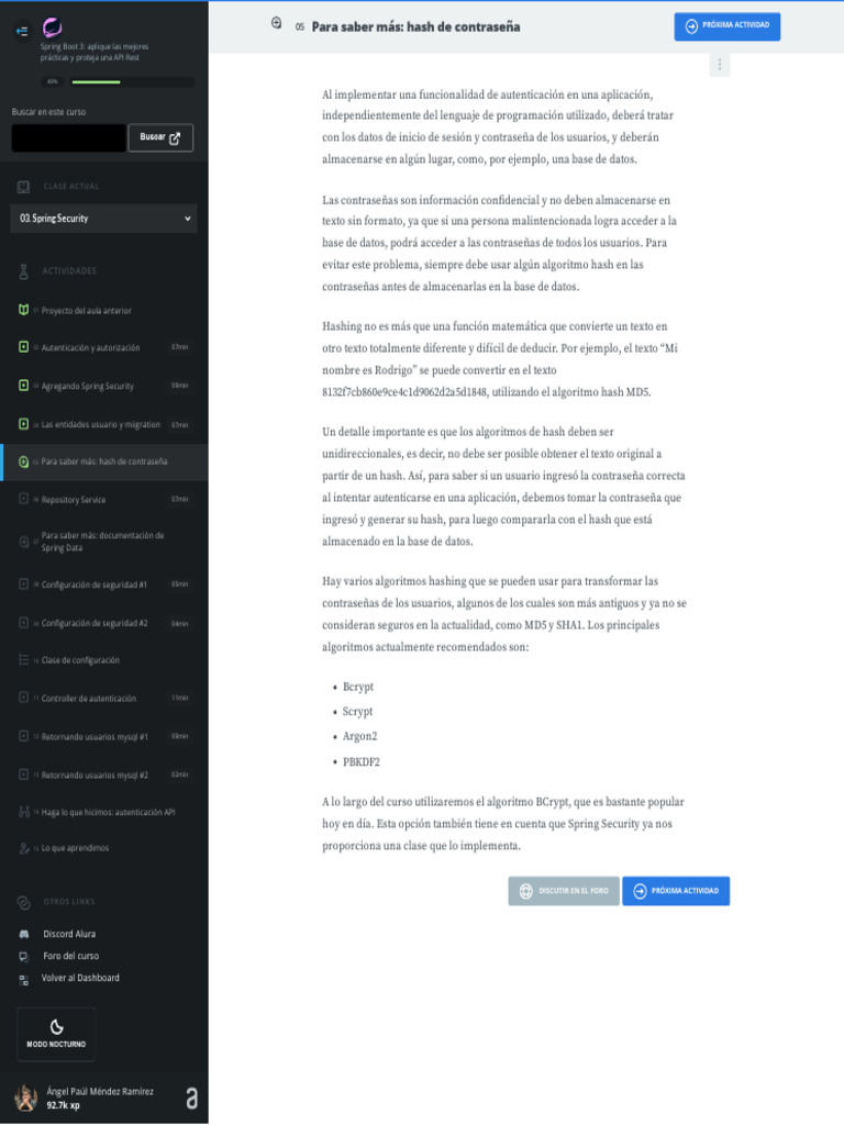 Aplique Las Mejores Prácticas y Proteja Una API Rest - Actividad 5 para Saber Más - Hash de ...
