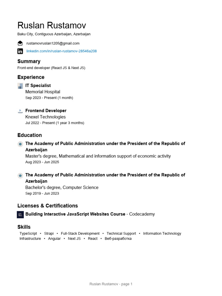 Resume Ruslan Rustamov | PDF | Computers