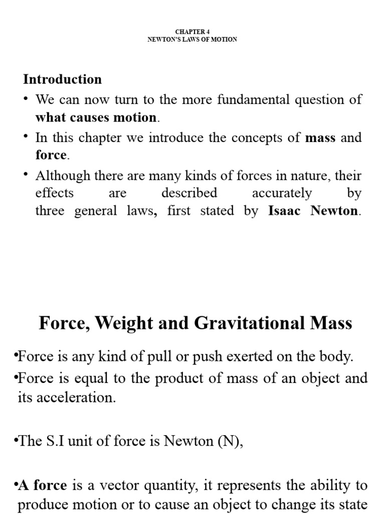 Chapter 4 Newton's Laws of Motion - Ok | PDF | Force | Weight