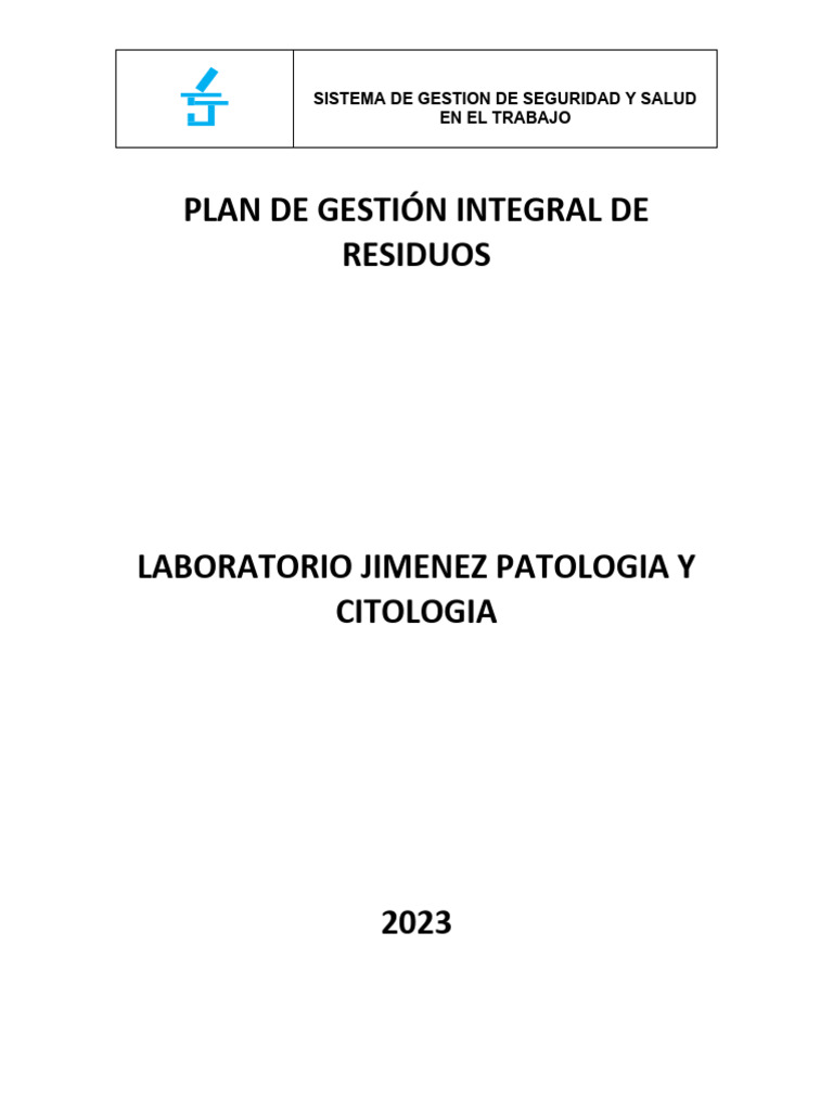 Plan de Gestion Integral de Residuos Laboratorio Jimenez | PDF | Residuos | Seguridad y salud ...
