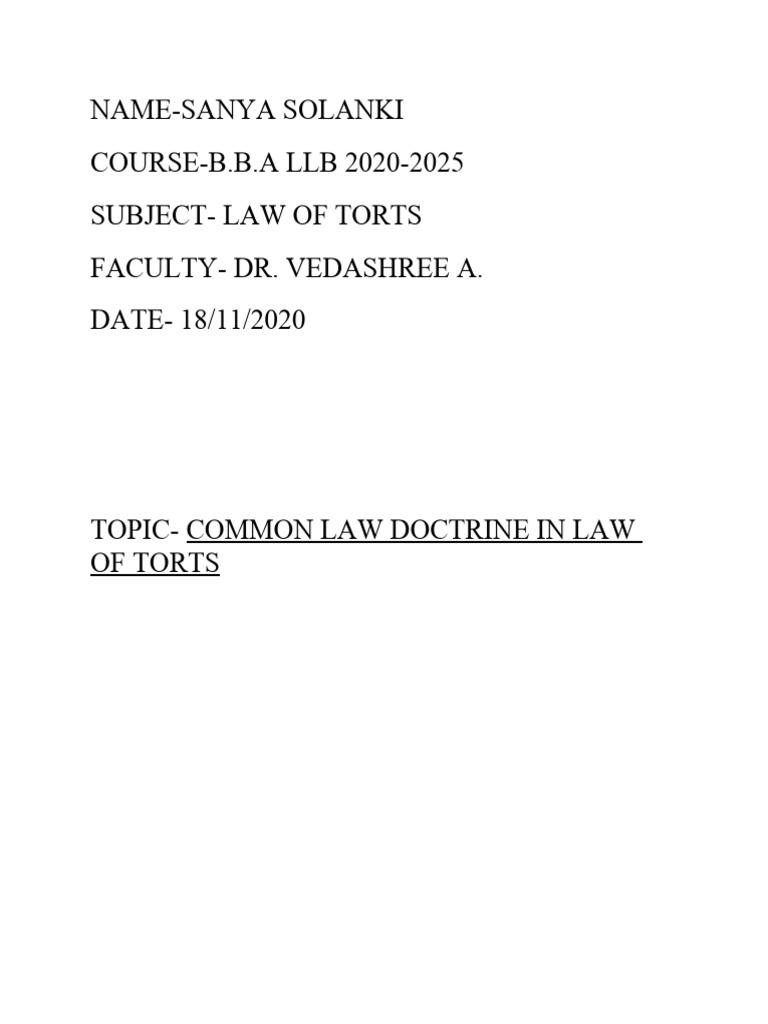 Torts | PDF | Tort | Common Law