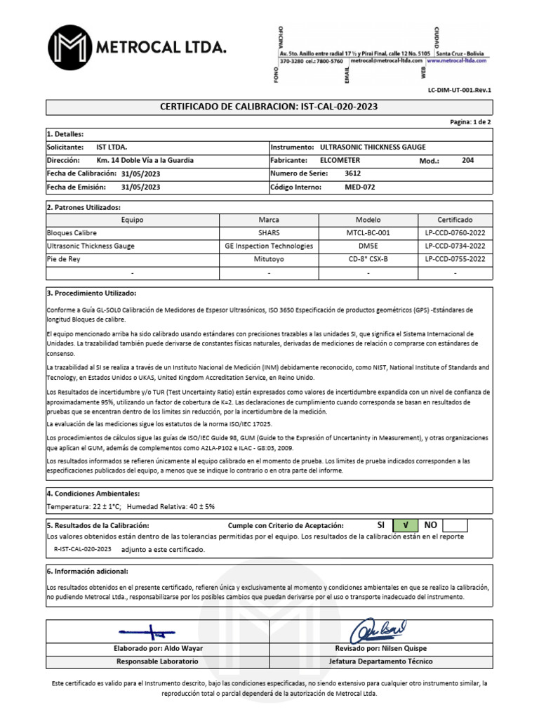 7.5 Ist-Cal-020-2023 Medidor de Espesores | PDF | Calibración ...