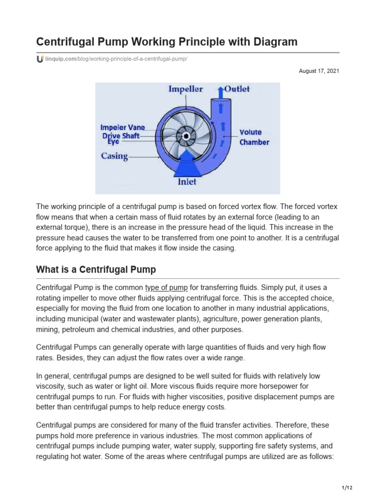 Centrifugal Pump Working Principle With Diagram | PDF | Pump | Bearing ...