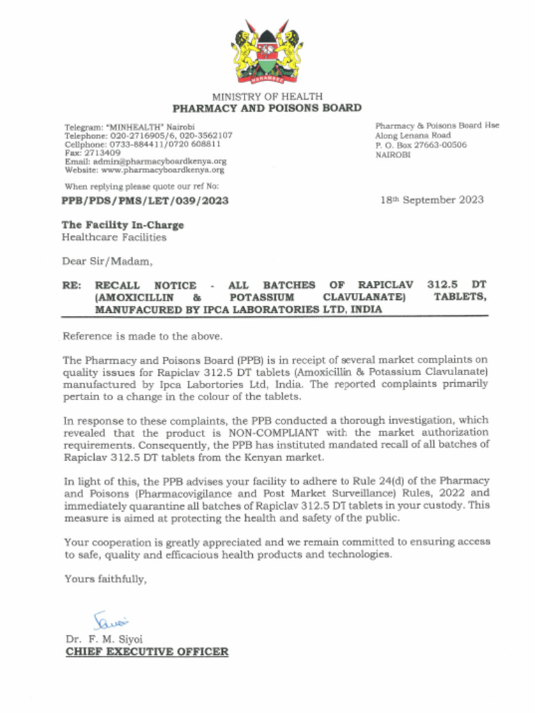 RAPICLAV Recall Letter PPB | PDF