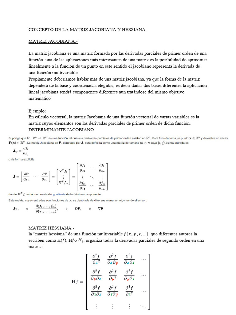 Concepto de La Matriz Jacobiana y Hessiana | PDF